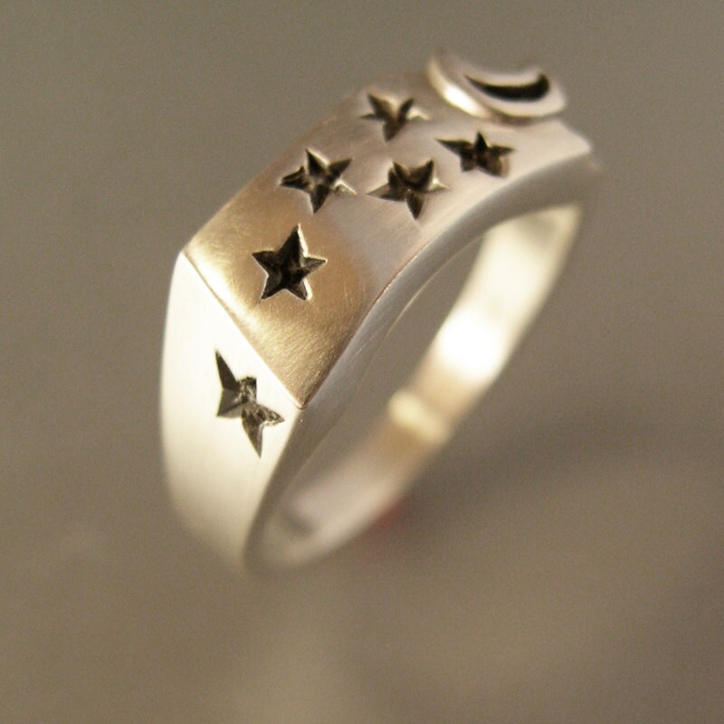 Celestial Ring Stars and Moon Ring Sterling Silver - Etsy