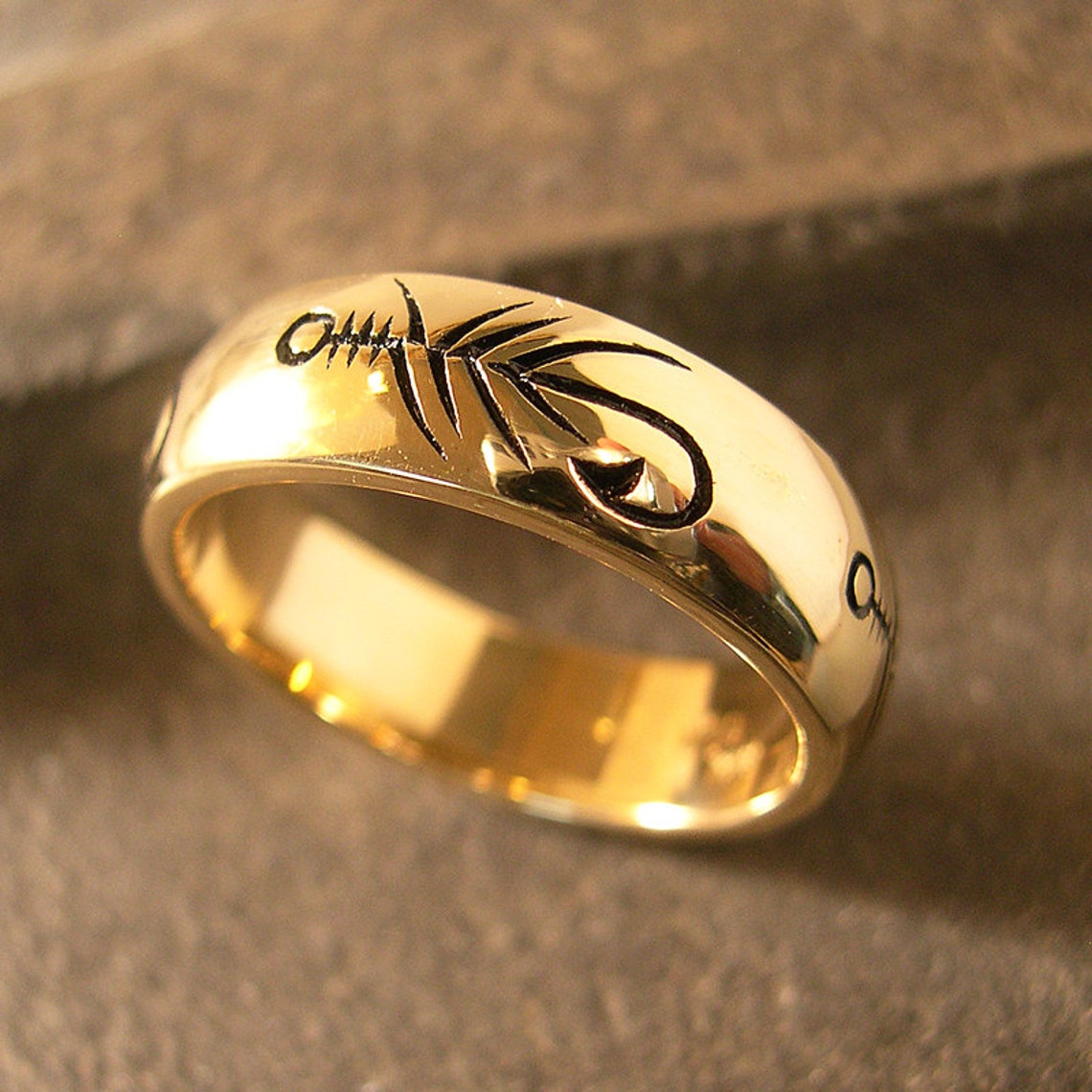 Gold Fly Fishing Ring Wedding Band Fishing wedding Band | Etsy
