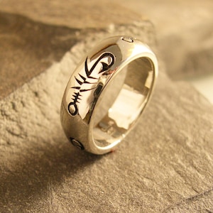 Fly Fishing Ring, 14k White Gold Fly Fishing Ring, Fishing Wedding Band ...