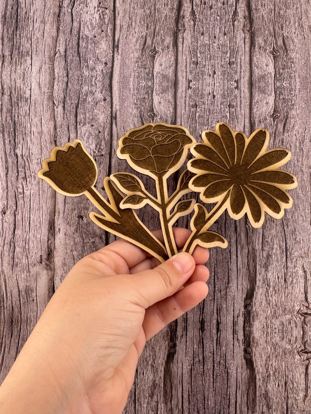 Bass Wood Flower Bouquet: Laser Engraved Floral Decor, Set of 3 - Etsy