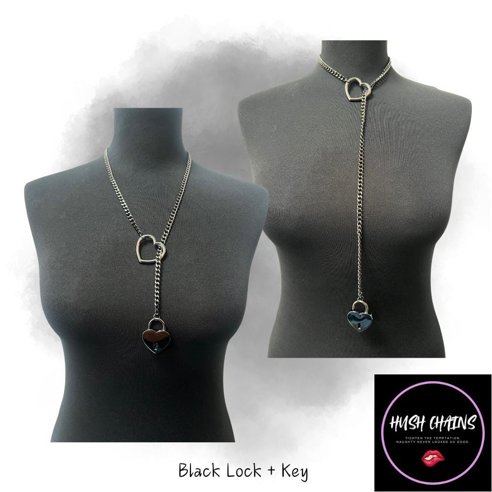 Slip Chain Choker Necklace With Lock + Key, Heart or O-ring! Handmade ...