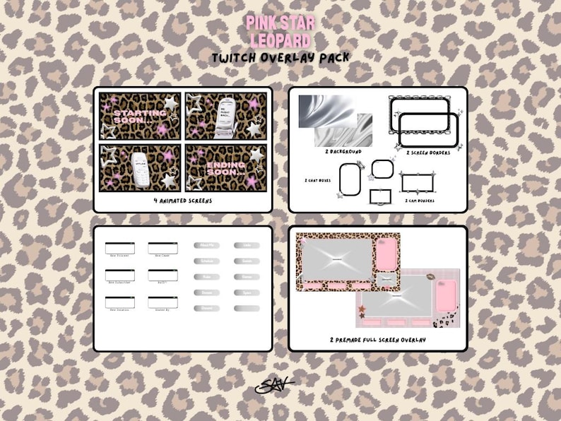Pink Star Leopard Twitch Overlay Pack W/ 4 Animated Twitch Screens - Etsy