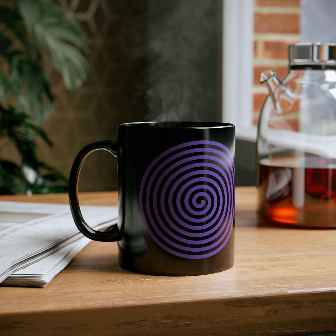 Black Mug With Purple Spiral Design, Unique Spacey Coffee Cup, Simple ...