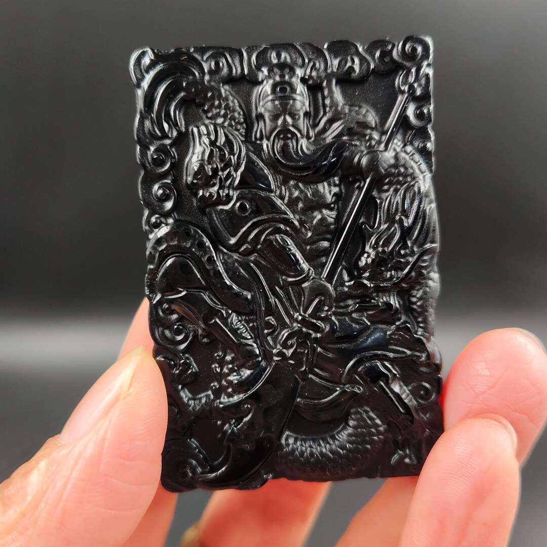 China Natural Obsidian Hand Carved Exquisite Guan Yu Statue, Hand ...