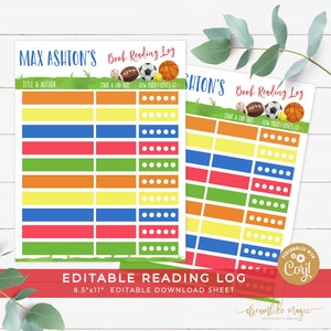 Editable Reading Log Instant Download, Sports Boy Reading Log ...
