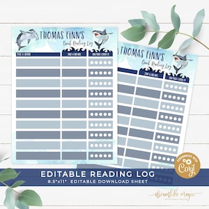 Editable Reading Log Instant Download, Shark Reading Log, Homeschool ...