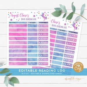 Editable Reading Log Instant Download, Unicorn Reading Log, Homeschool ...