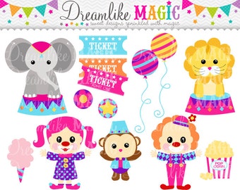 Circus clipart Bundle color and black/white line art clown | Etsy