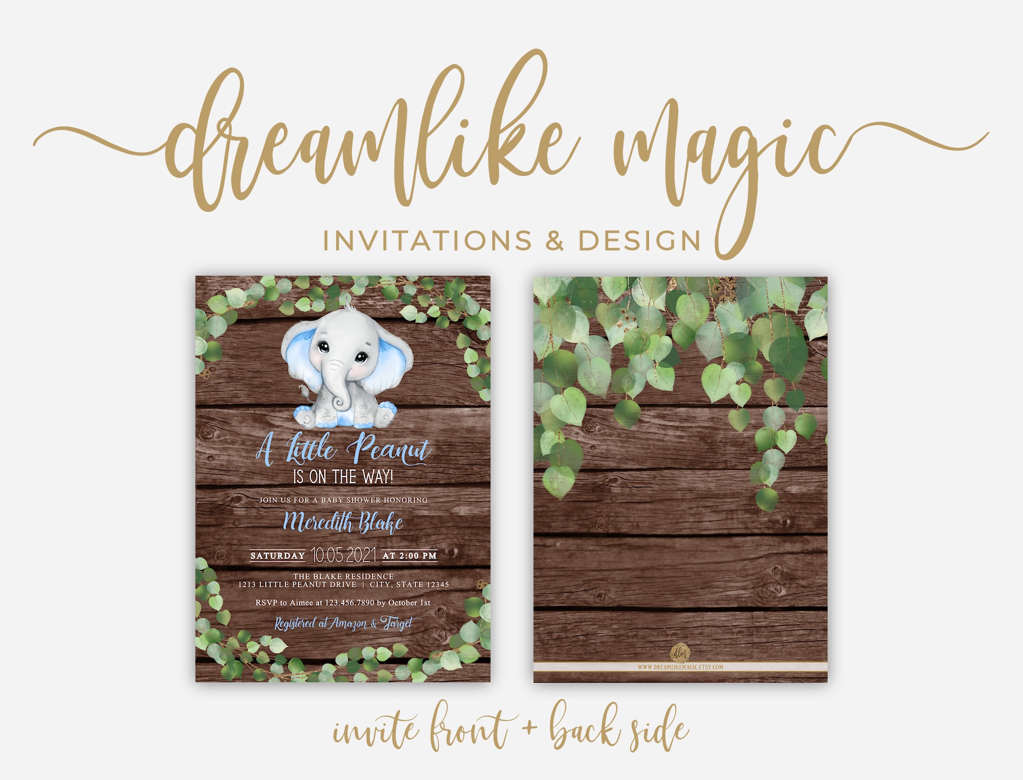 Elephant Boy Baby Shower Invitation, Little Peanut is on the Way, Blue ...