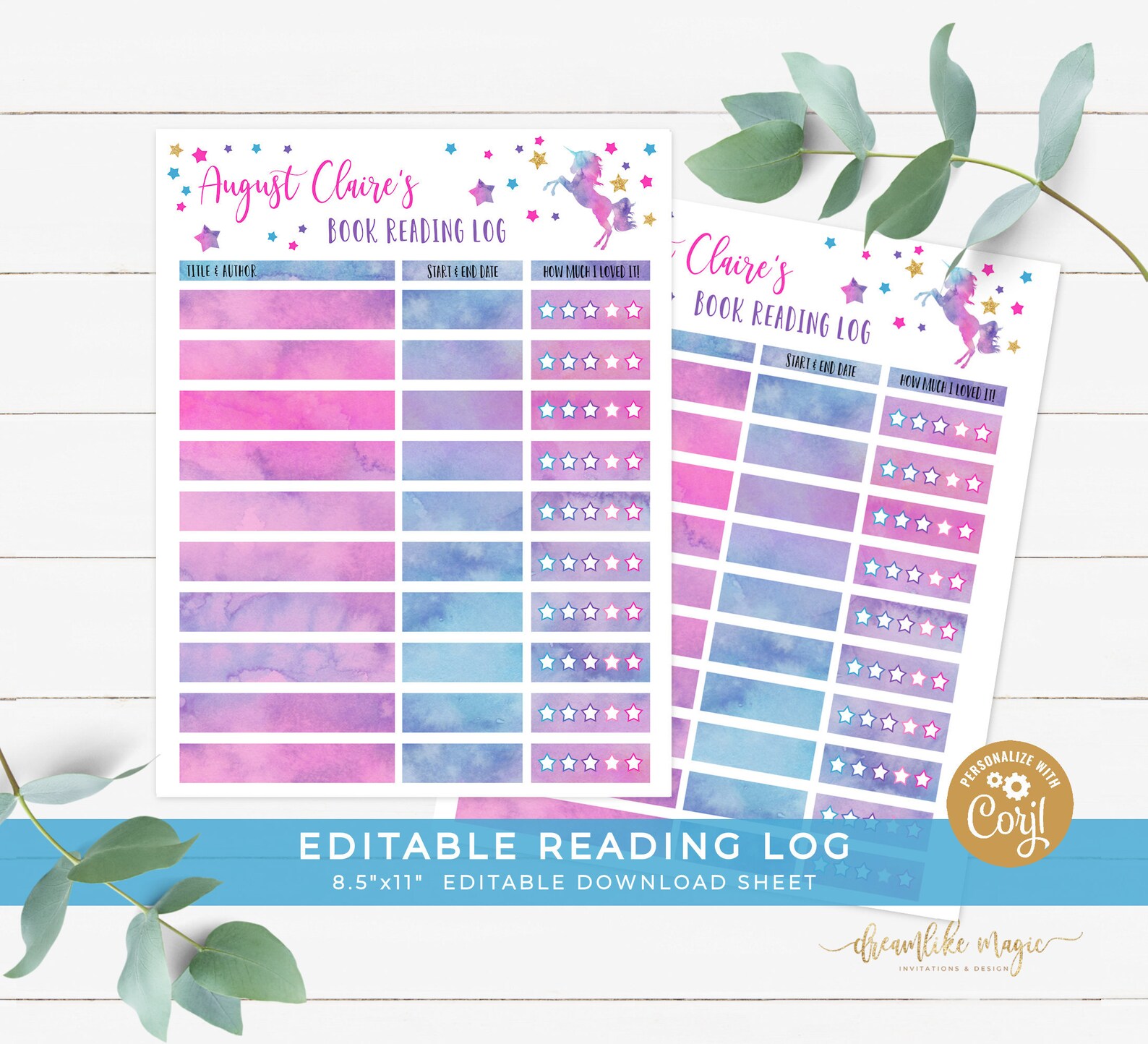 Editable Reading Log Instant Download Unicorn Reading Log - Etsy