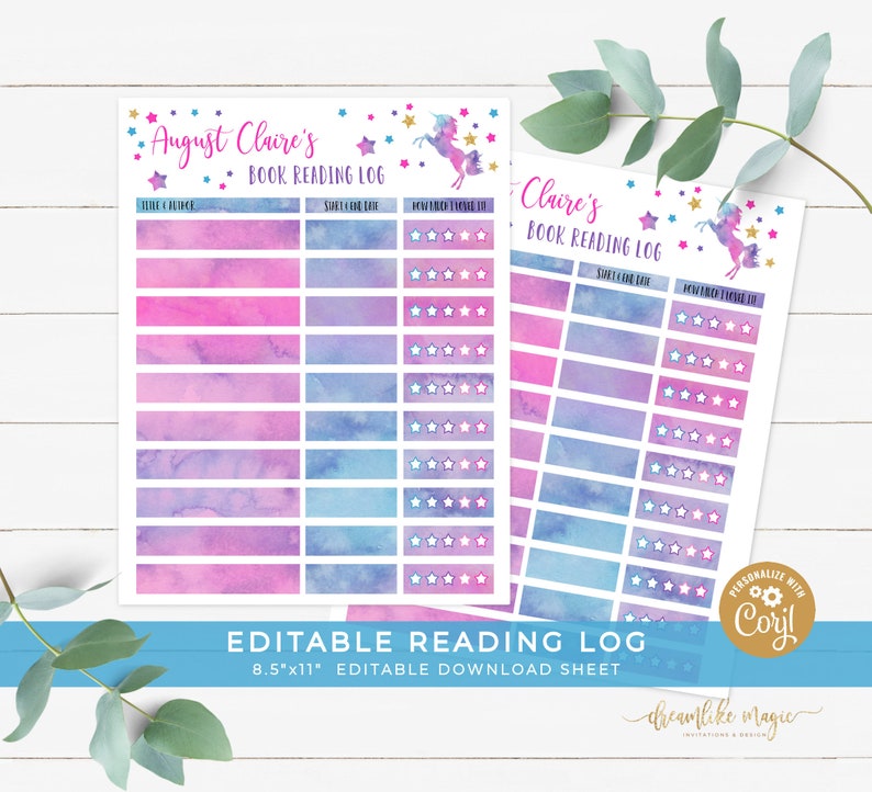 Editable Reading Log Instant Download Unicorn Reading Log - Etsy