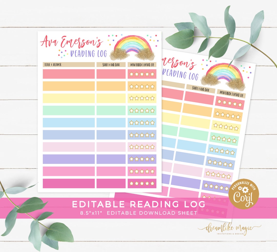 Rainbow Reading Log, Editable Reading Log Instant Download, Homeschool ...