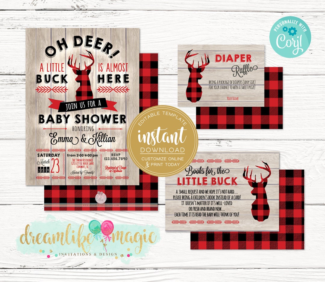 Little Buck Baby Shower Invitation, Hunting Deer Shower, Rustic Wood ...