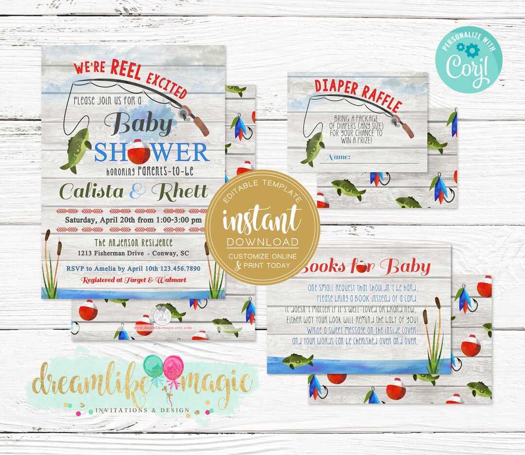 Fishing Baby Shower, REEL Excited Baby Boy, Rustic, Fisherman, Catch ...