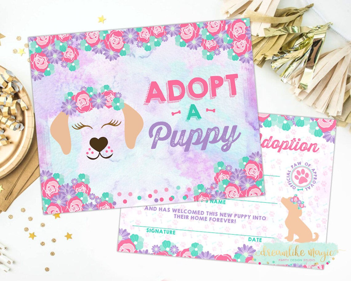Adopt a Puppy Adoption Certificate Puppy Birthday Party - Etsy