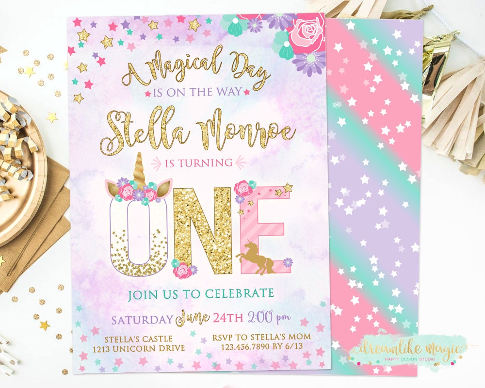 unicorn-first-birthday-invitation-magical-unicorn-1st-party-etsy