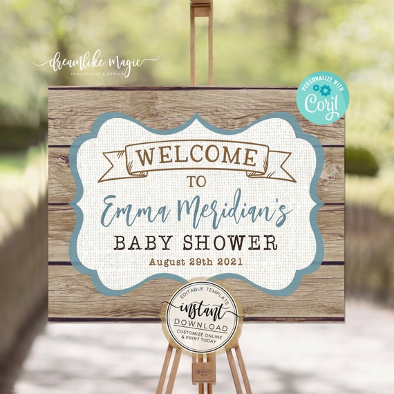 It's a Boy Rustic Themed Welcome Sign Printable Editable | Etsy