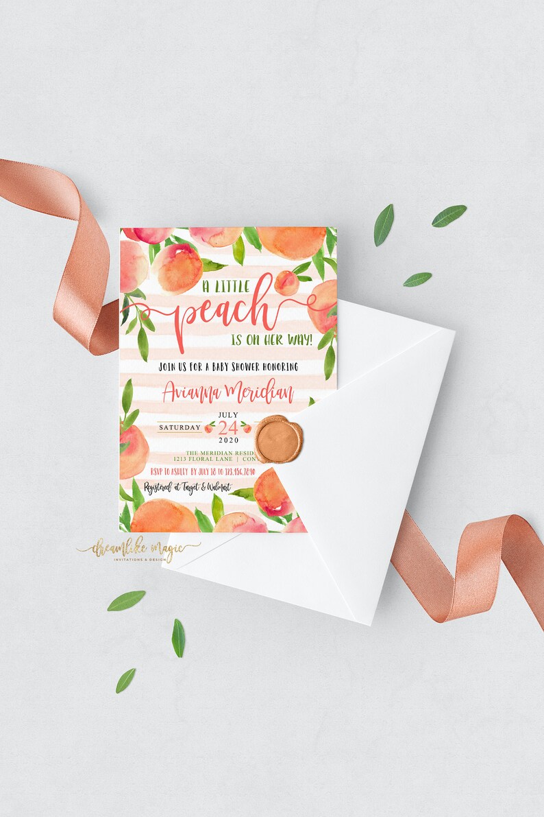 Peach Baby Shower Set Sweet as a Peach Editable Template | Etsy