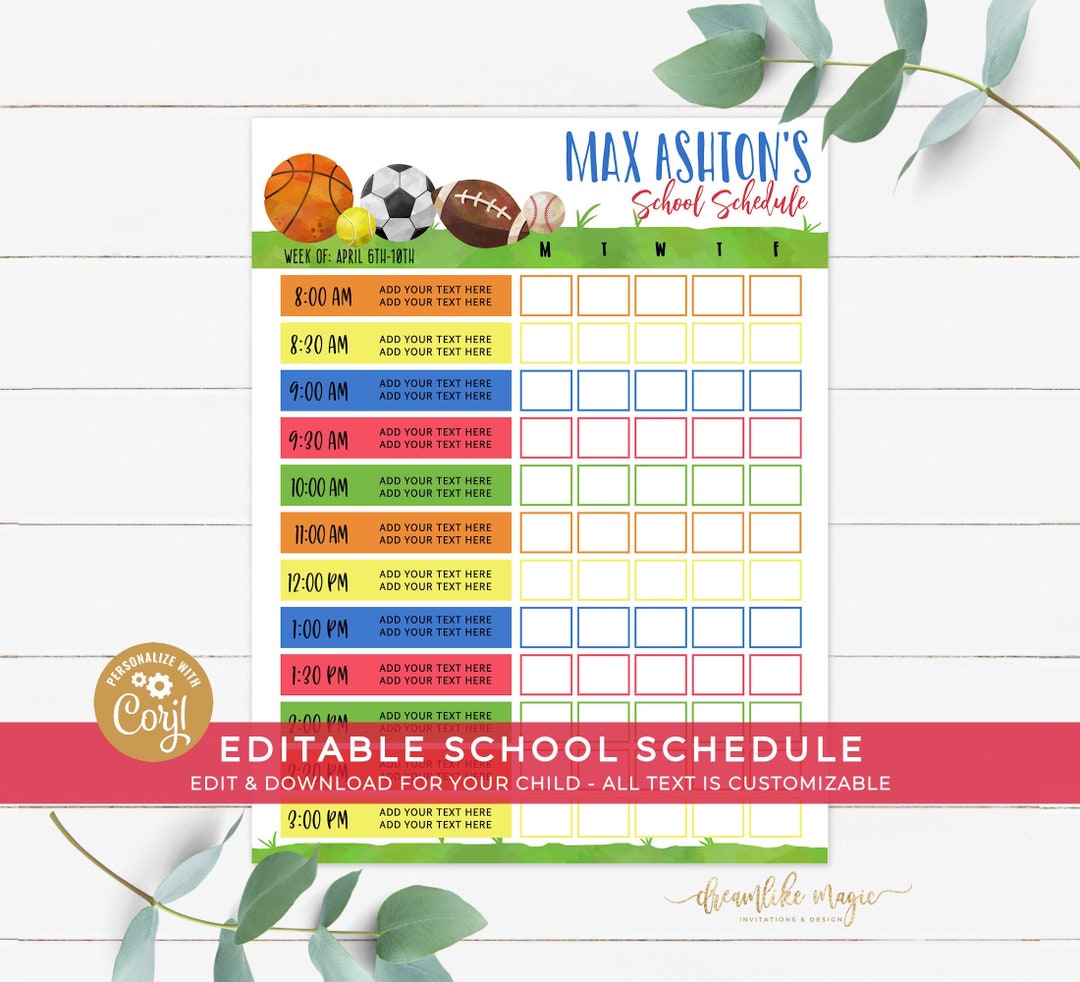 Boy Editable Home School Schedule Daily Routine Homework Chart Template ...