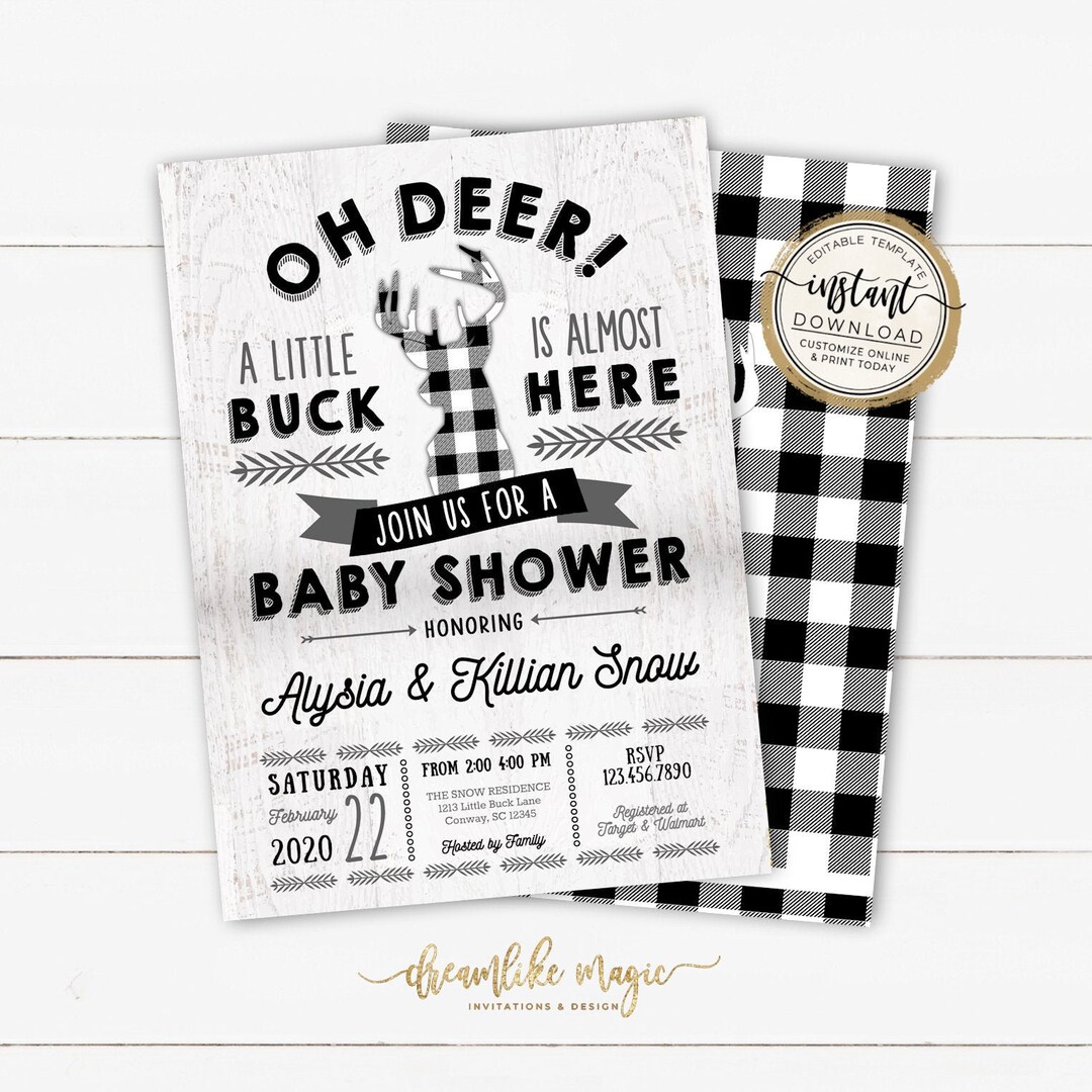 Little Buck Baby Shower Invitation, Editable Template, Deer Shower ...
