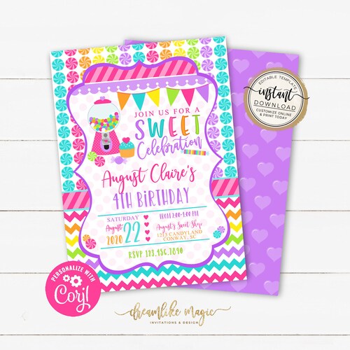 Candy Shop Invitation Instant Download Sweet Shop Birthday - Etsy
