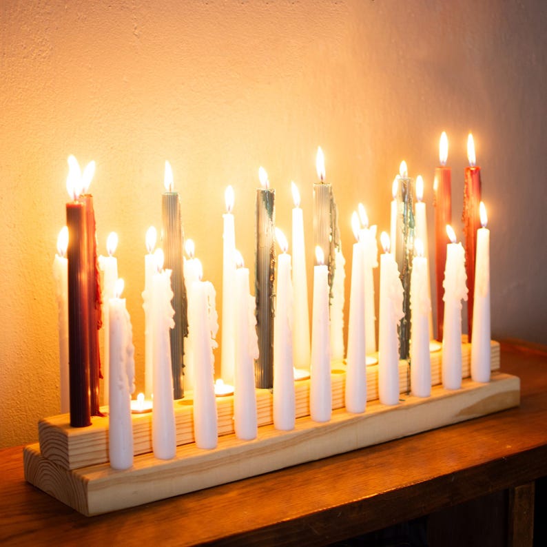 Multi-level Wood Candle Holder – Rustic Farmhouse Table Centerpiece ...