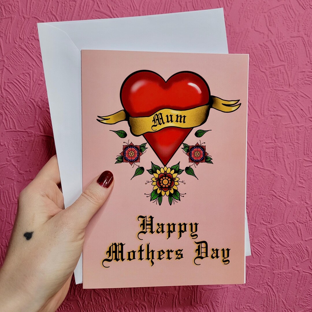 Traditional Tattoo Mothers Day Card Large A5 Bold Heart, Mum,, Scroll ...