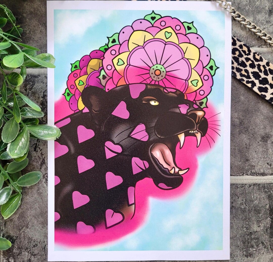 Tattoo Inspired Black Heart Panther & Mandala Art Print – A4 Medium ...