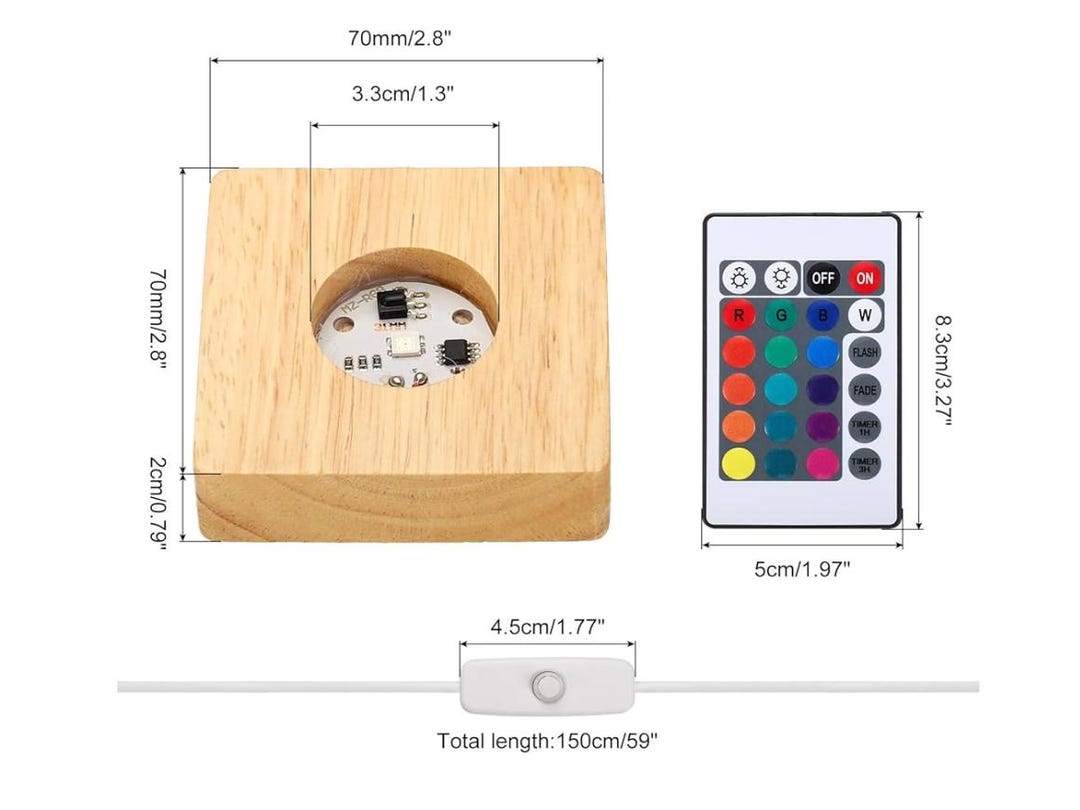 Wooden Square LED Light Base With Remote | 16 Colour USB Light Stand ...