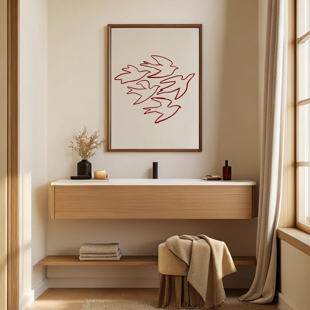 Bird Flock Wall Art, Bird Print, Birds Sketch Drawing, Flying Birds ...