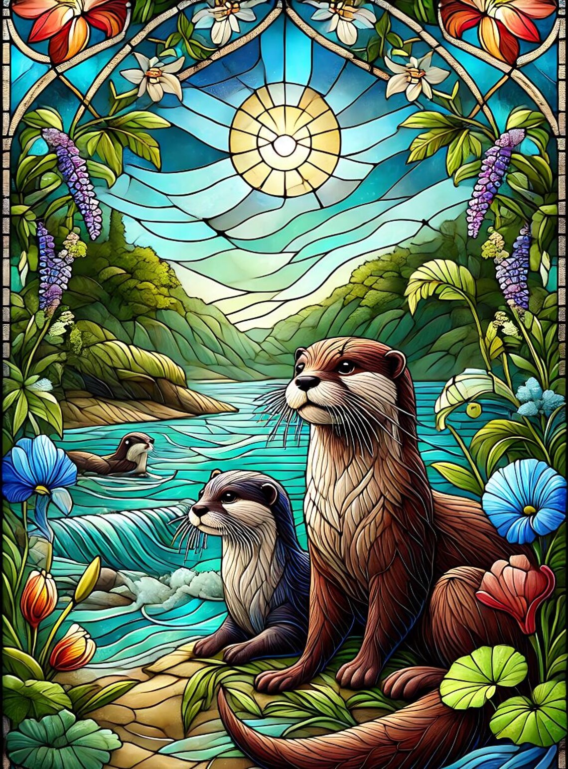 Stained Glass Otter Puzzle - 96, 252, 500, 1000-piece, Fun Activity for ...