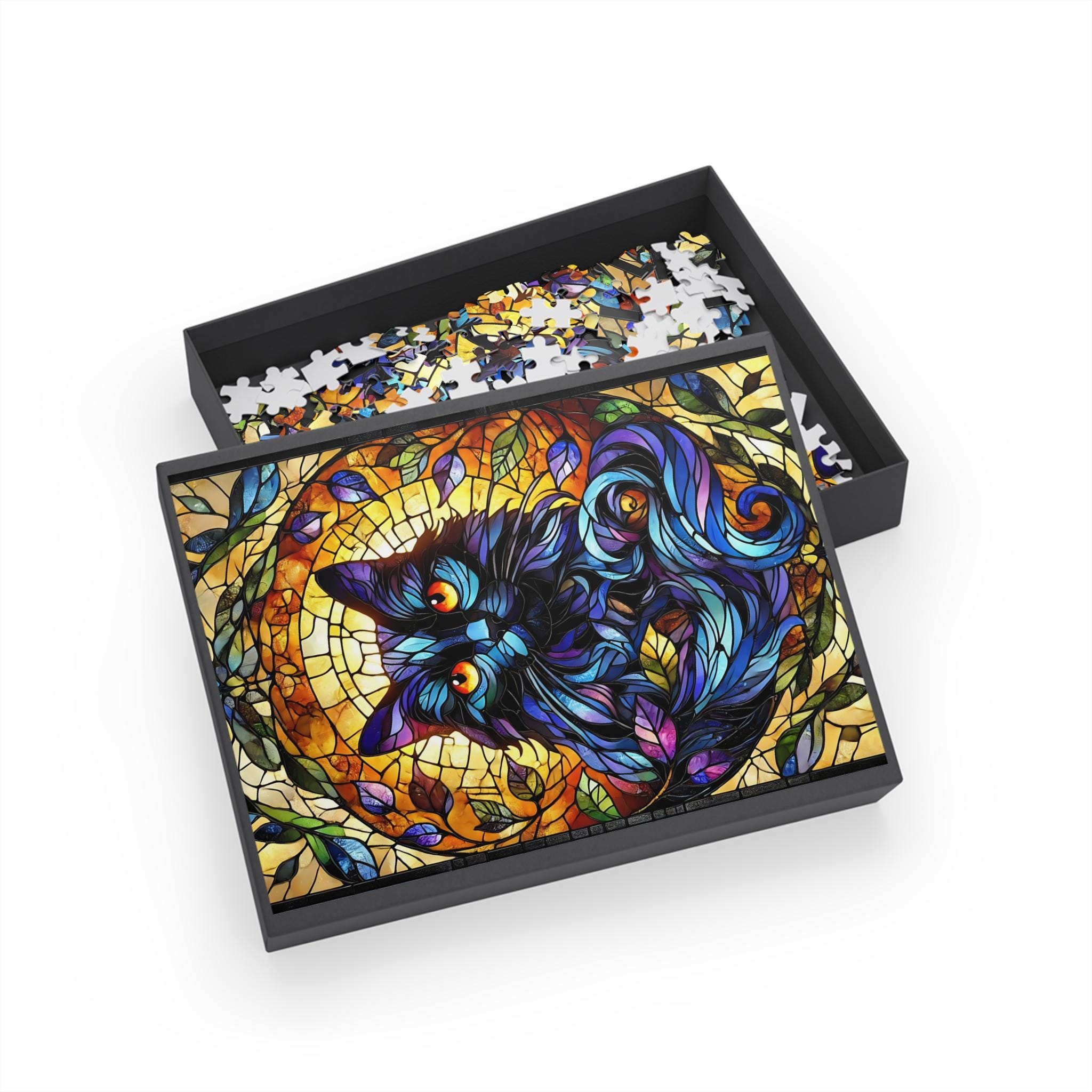 Stained Glass Black Cat Puzzle, 1000-piece Jigsaw, Challenging Cat ...