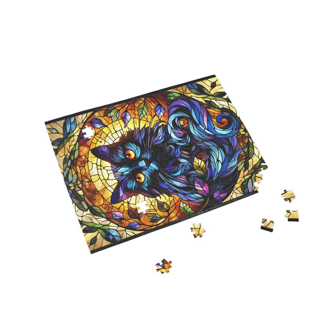 Stained Glass Black Cat Puzzle, 1000-piece Jigsaw, Challenging Cat ...