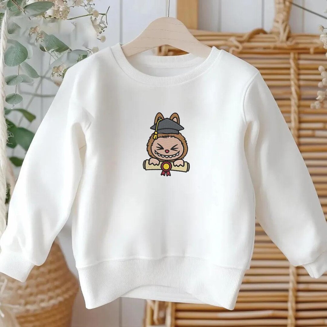 KIDS Embroidery Labubu Graduation Sweatshirt, Cute Student Summer ...
