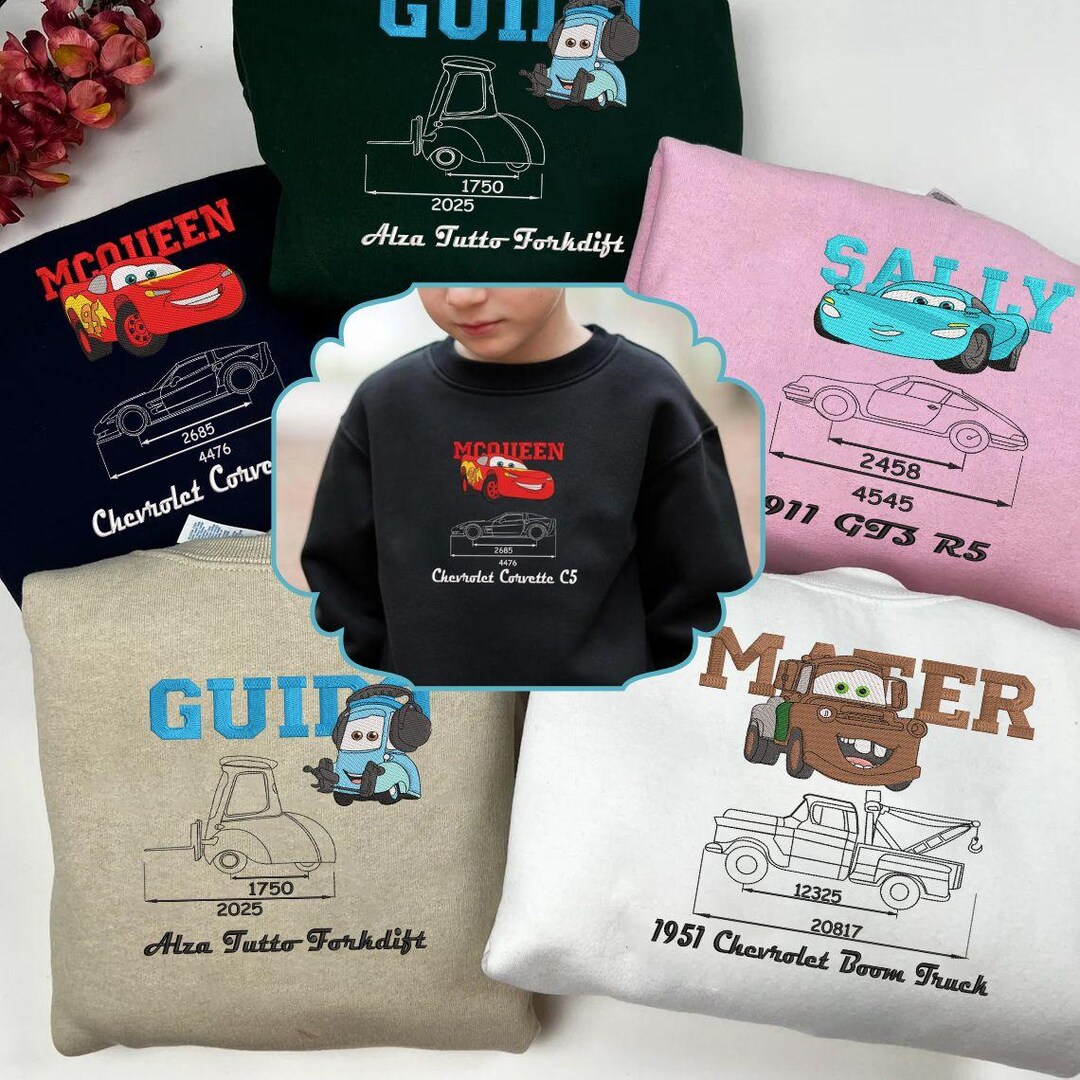 Pixar Cars Cartoon Embroidered Kids Sweatshirt, Lightning Mcqueen Mater ...