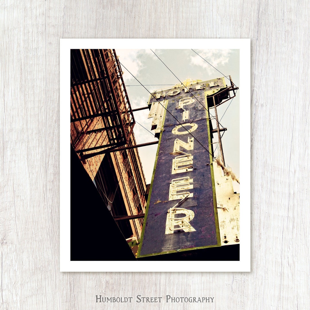 Pioneer - Vintage Neon Sign Photograph - Retro Hotel Sign Photo Print ...