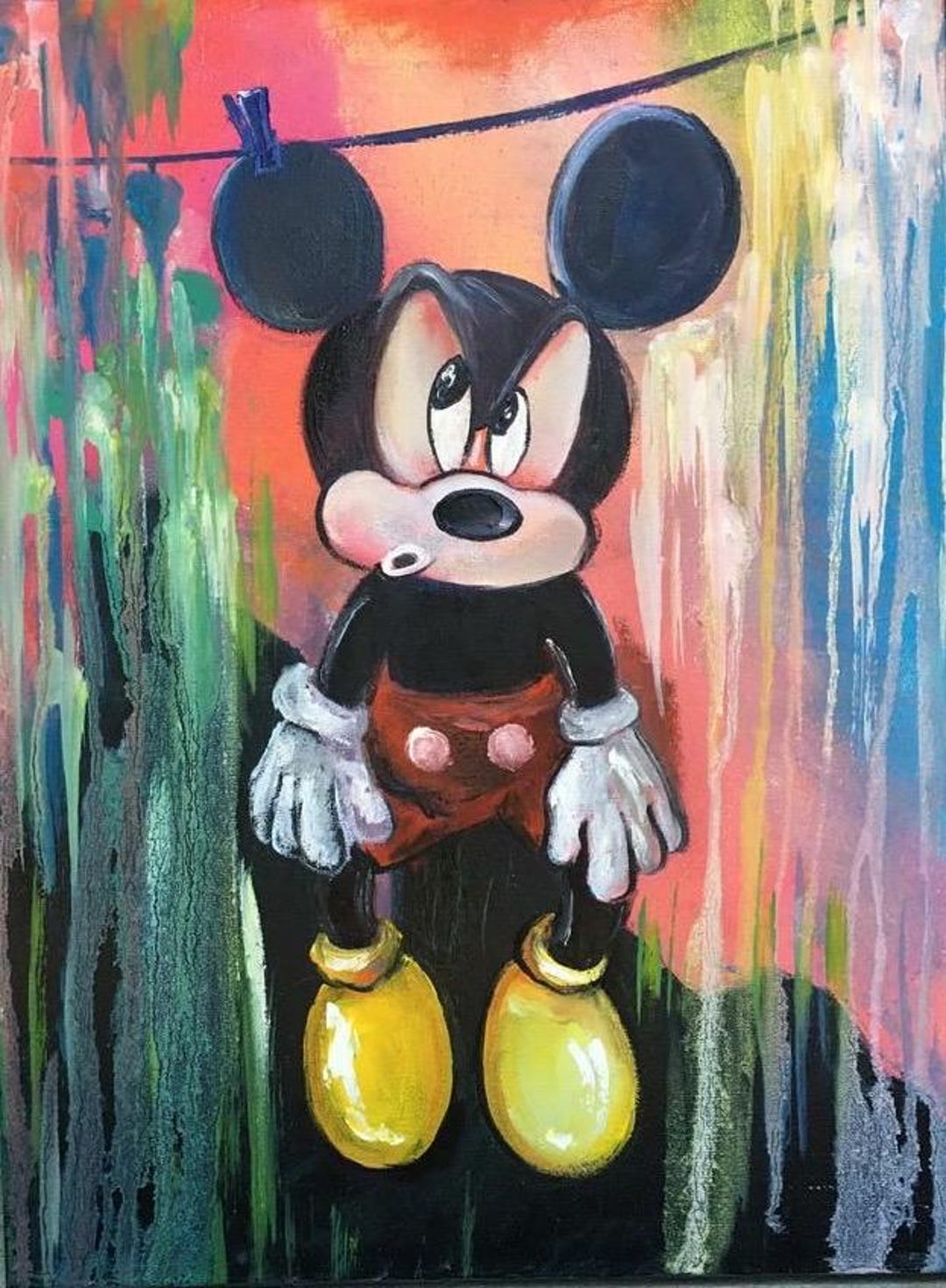 Funny Mickey Mouse Acrylic Painting: Nursery Banksy Replica - Etsy