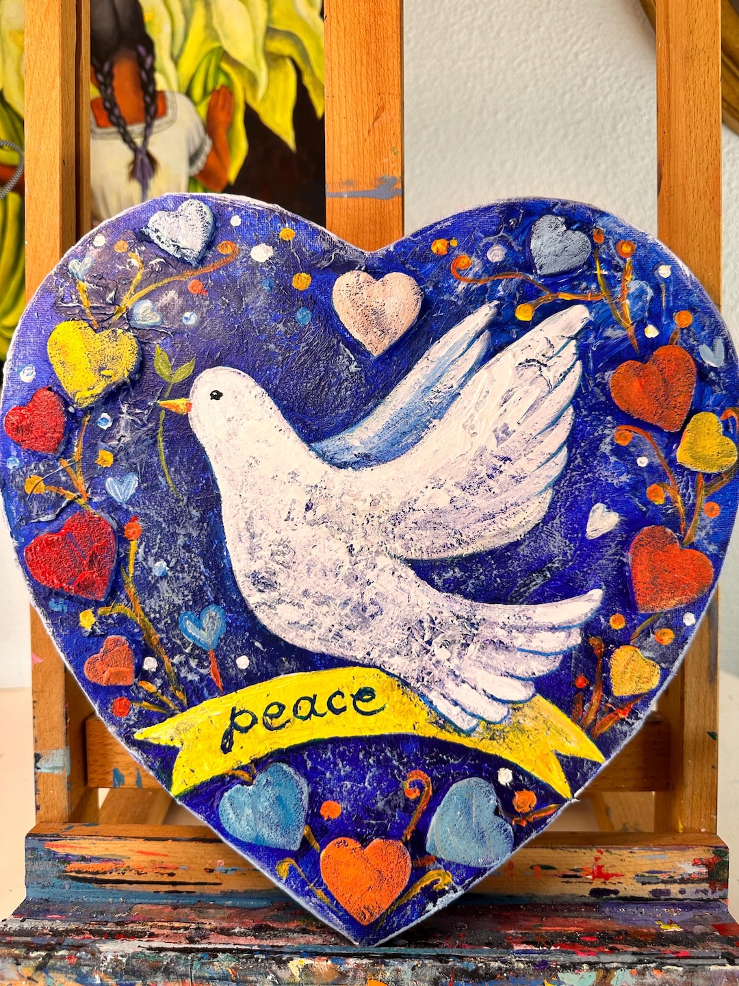Naive Art Dove Symbol of Peace Cute Dove With a Twig in Its Beak and ...