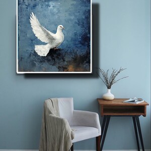 Dove on Blue Background Acrylic Handmade Painting Beautiful Light ...
