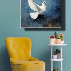 Dove on Blue Background Acrylic Handmade Painting Beautiful Light ...