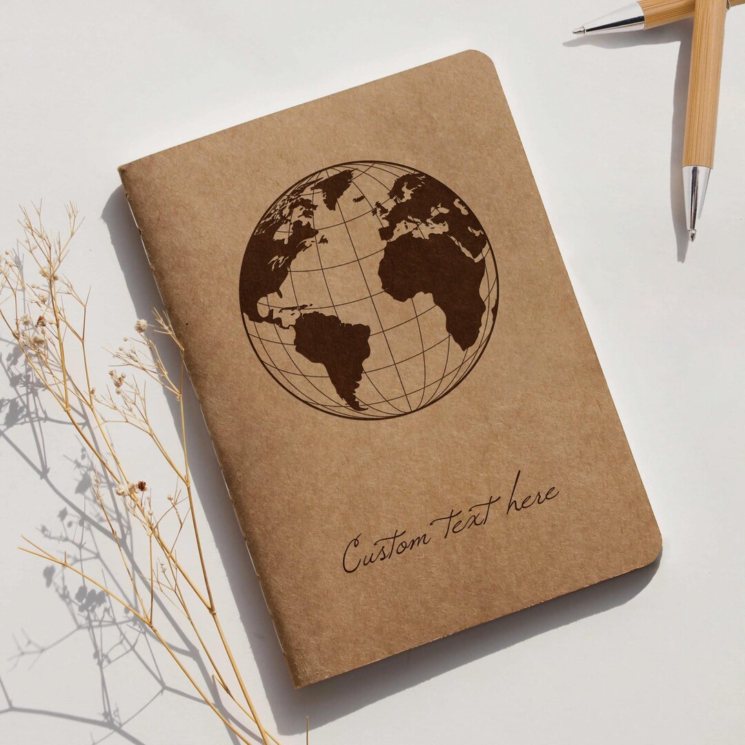 Personalized Globe Notebook Custom Engraved Kraft Journal | Travel Gift ...