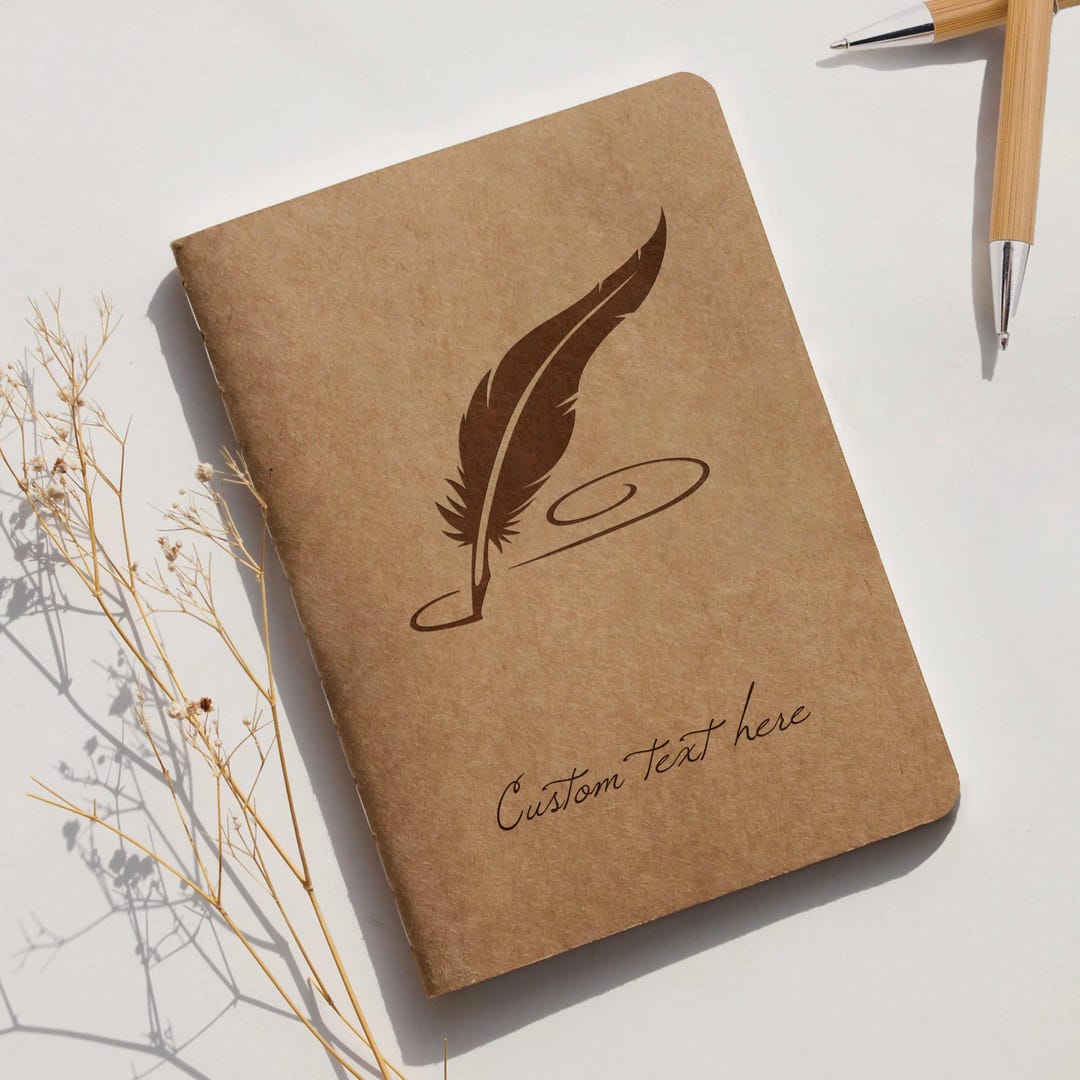 Personalized Feather Quill Notebook Custom Engraved Kraft Journal ...