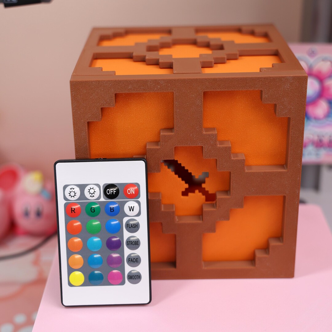 Minecraft 3D Printed RGB Night Lights With Bonus Mini Torch Cube Lamps for Gaming Room Decor ...
