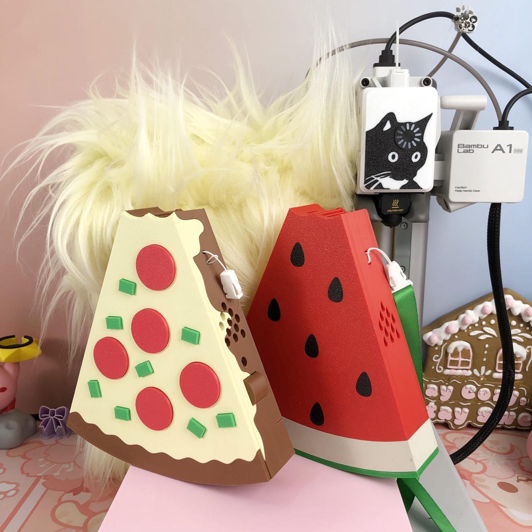 Watermelon and Pizza Slice Mini Furry Hand Fan 3D Printed Portable ...