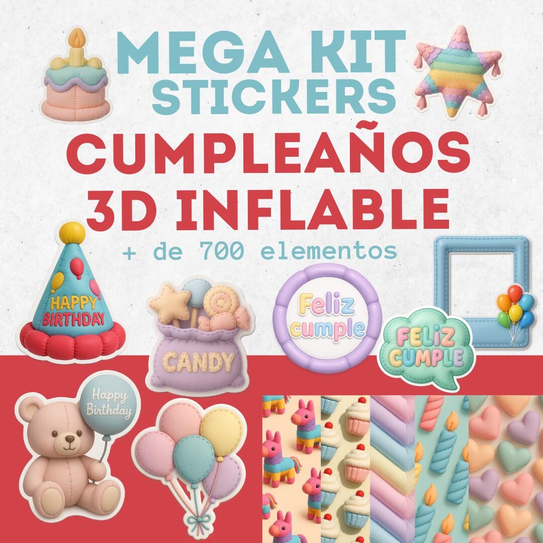 350 3D Birthday Stickers | PNG Inflatable Plush Style | Backgrounds ...