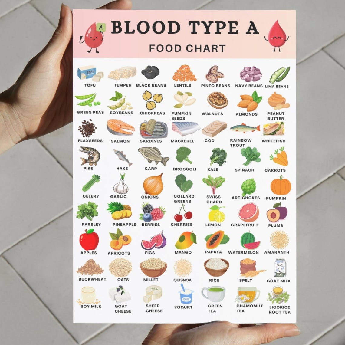 Blood Type A Food List, Blood Group A Chart, Food Choices for Blood ...