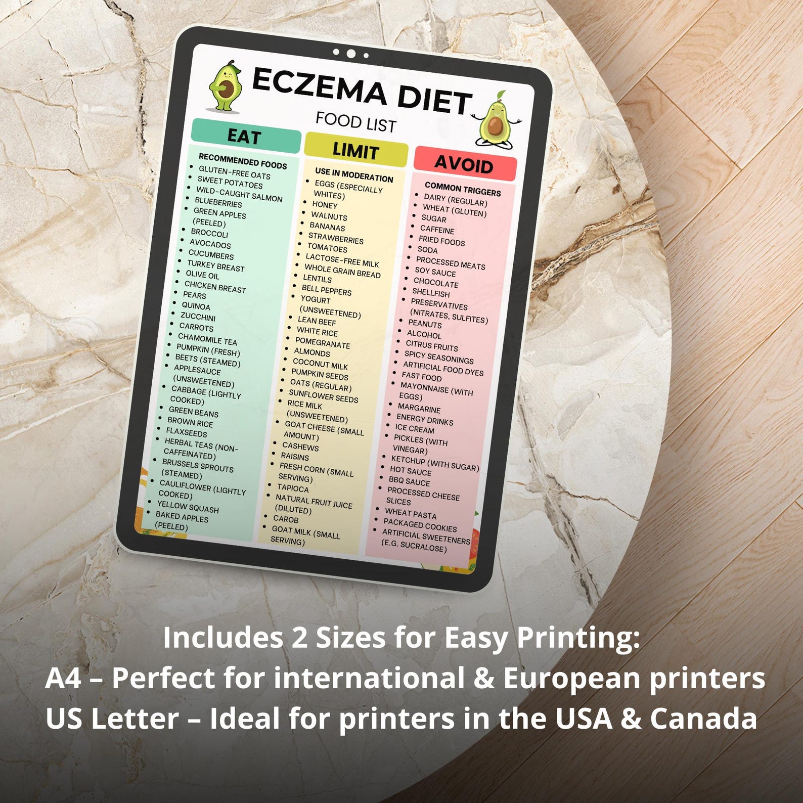 Eczema Diet Food List, Anti-inflammatory Foods Printable, Skin-friendly ...