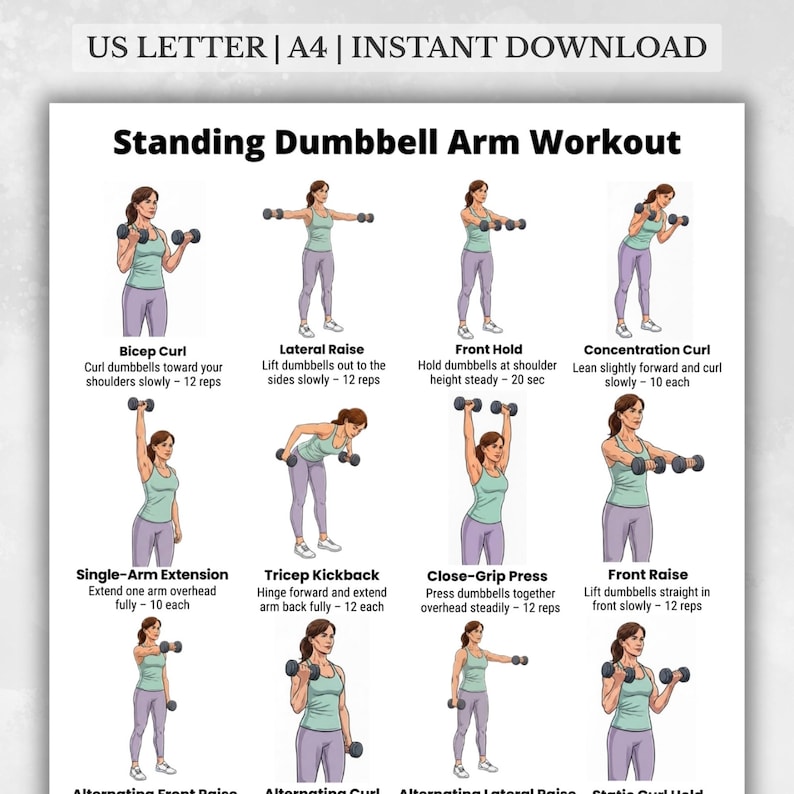 Standing Dumbbell Arm Workout for Women Upper Body Exercises Biceps ...