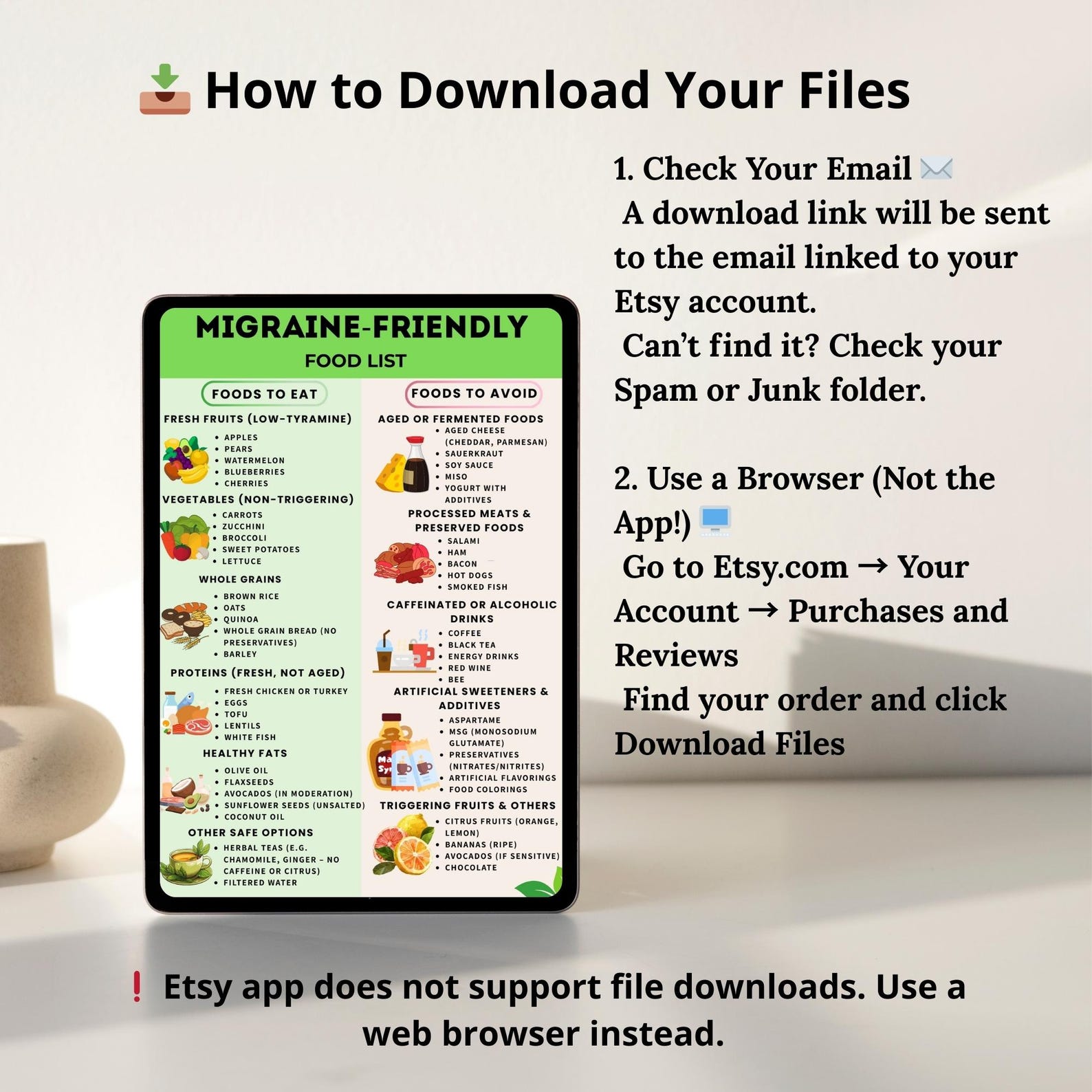 Migraine Food List Printable, Migraine-friendly Grocery List PDF, Migraine Diet Chart, Eat and ...