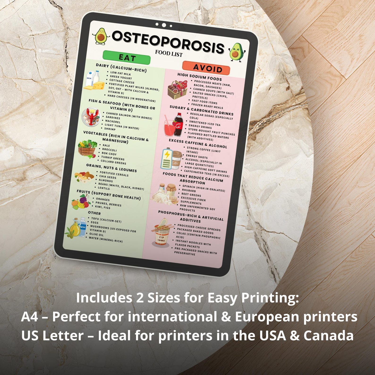 Osteoporosis Food List Printable, Osteoporosis Food Chart, High Calcium ...